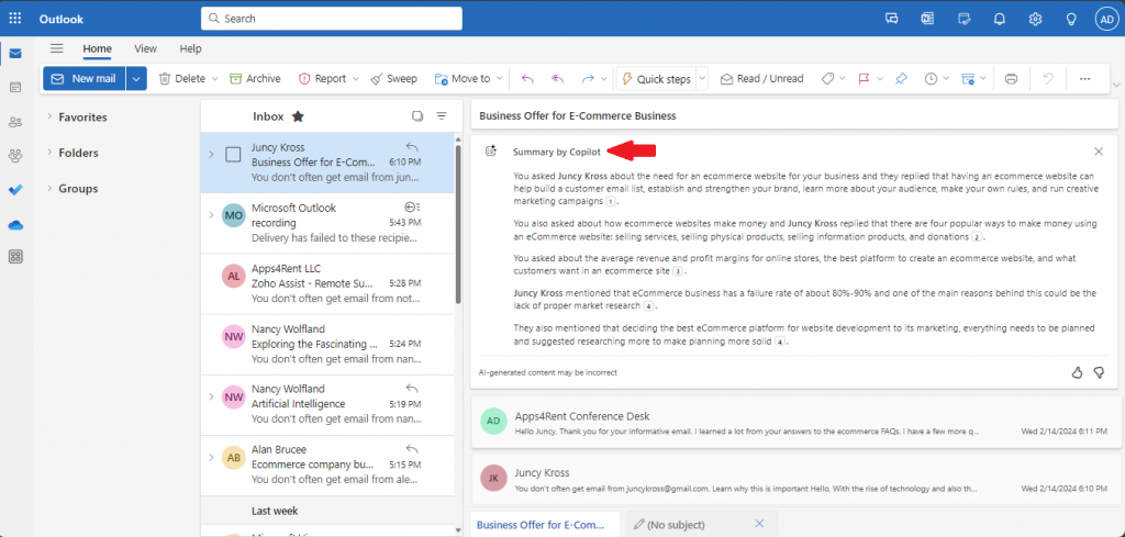Summarize Long Emails with Copilot | O365CloudExperts